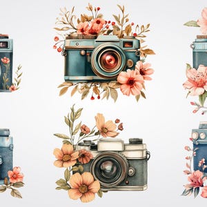 Retro Camera Clipart: Floral PNG Set (25 Files) - Etsy