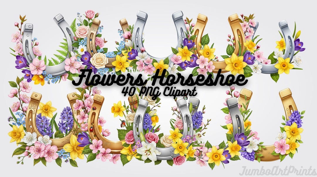 Floral Horseshoe Clipart – Spring Wedding Graphics (PNG, PDF Download ...