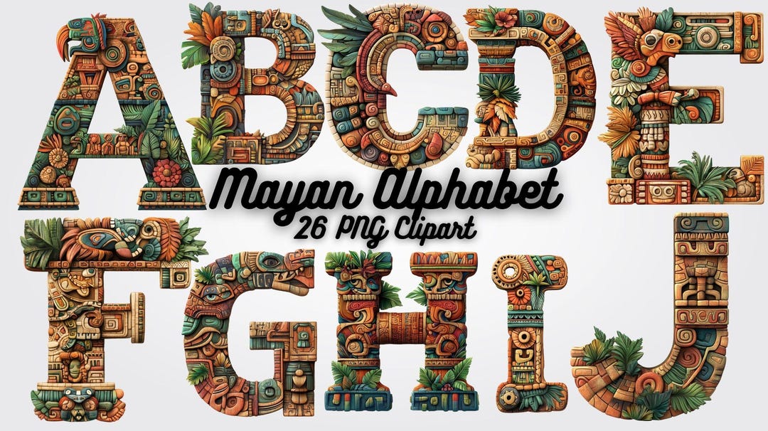 Mayan Alphabet Clipart PNG, Ancient Tribal Alphabet Letters PNG, Aztec ...