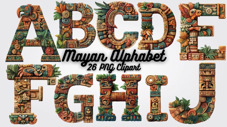 Mayan Alphabet Clipart: Ancient Tribal Letters PNG (digital Download ...