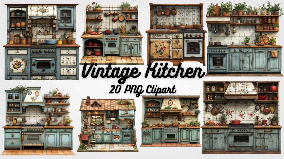 20 Vintage Kitchen Clipart, High-quality PNG Images of Retro ...