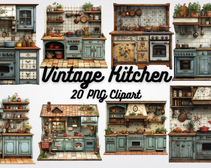 Vintage Kitchen Clipart Bundle 16 High Quality Jpgs 3200x3200 Pix, 300 ...