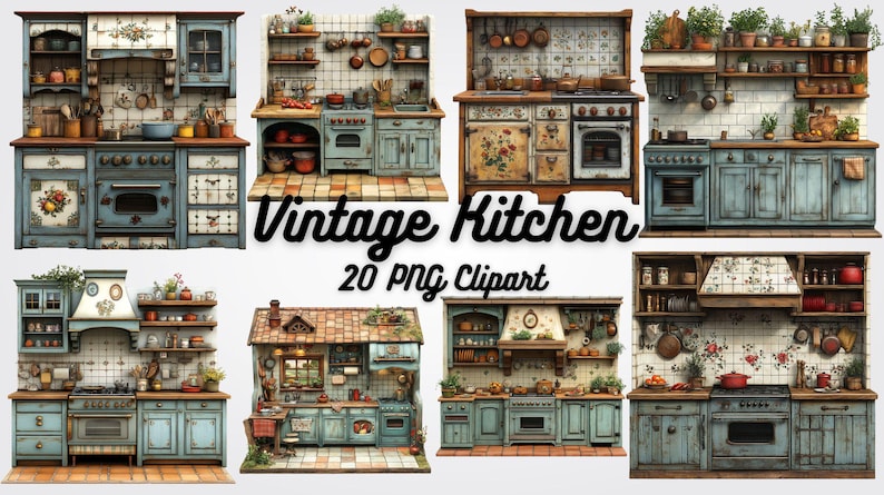 20 Vintage Kitchen Clipart, High-quality PNG Images of Retro ...