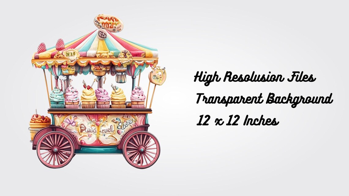 Vintage Gelato Cart Clipart: Italian Ice Cream Illustrations (30 PNG ...