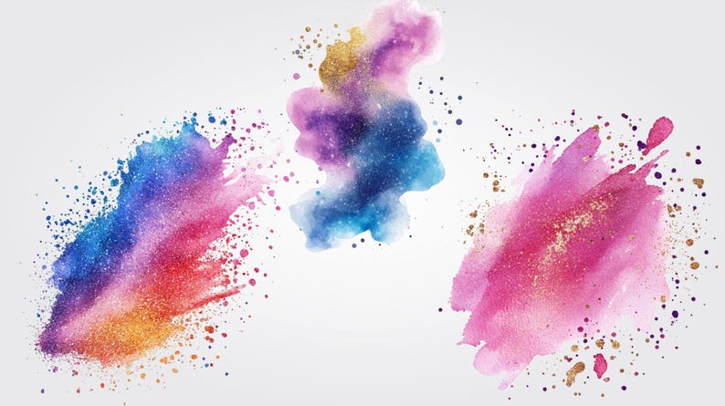 Glitter Splash Clipart: 30 Colorful Watercolor PNG Images (commercial ...