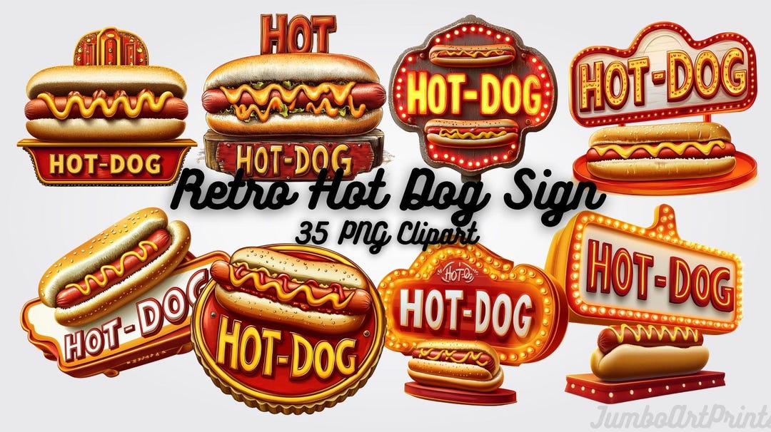 Retro Hot Dog Sign PNG Clipart - Vintage Food Stand Sign - Etsy