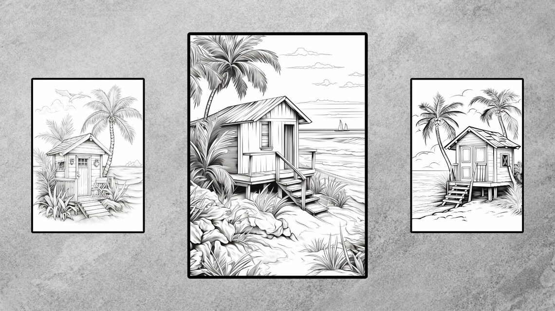50 Miniature Beach Huts Coloring Pages,printable Adults and Kids ...