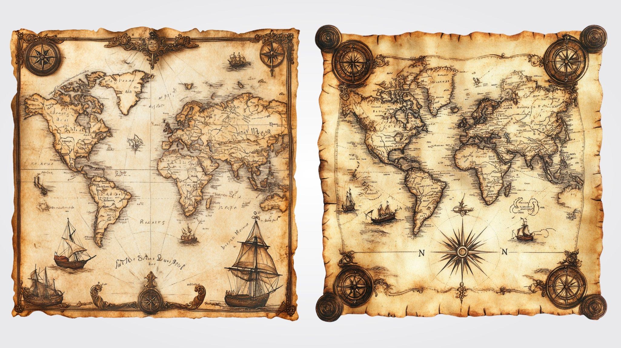 Old Maritime Map Clipart, 15 PNG Digital Download, Vintage Nautical Map ...