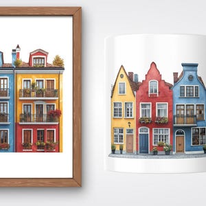 Colorful European Row Houses Clipart,colorful Houses Clipart, Row ...