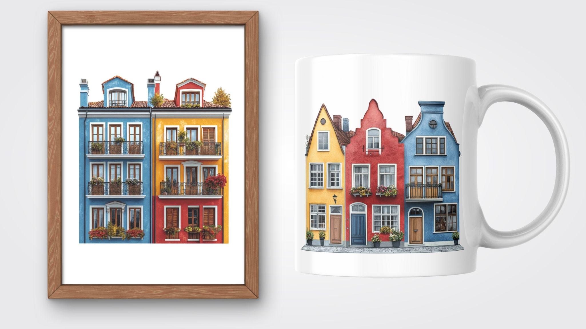 Colorful European Row Houses Clipart,colorful Houses Clipart, Row ...