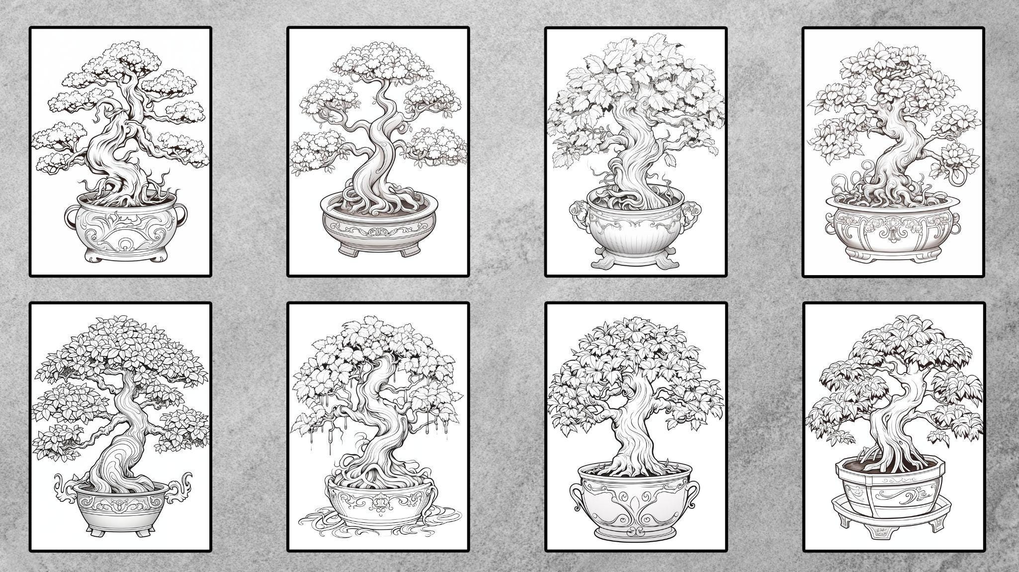 50 Bonsai Tree Coloring Pages, Bonsai in Pots Coloring Book for Kids ...