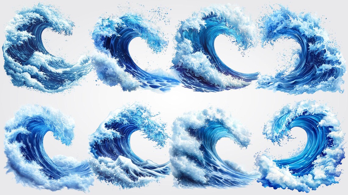 Blue Ocean Wave Clipart: Nautical PNG Graphics (25 Images) - Etsy