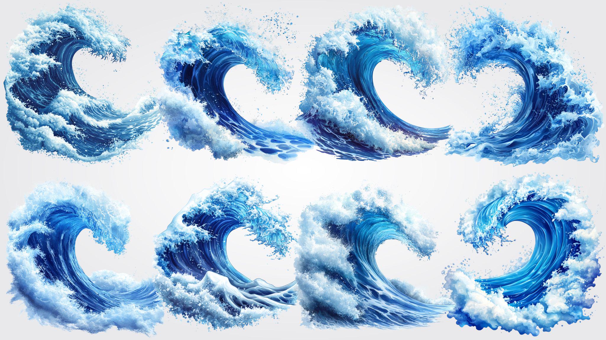 Blue Ocean Wave Clipart: Nautical PNG Graphics (25 Images) - Etsy