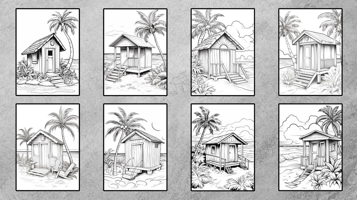 50 Miniature Beach Huts Coloring Pages,printable Adults and Kids ...
