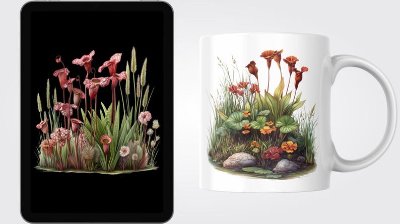 Bog Flora Clipart, Botanical PNG Digital Download, Wild Wetland Plants ...