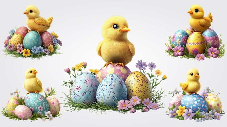 Easter Eggs Chicken Clipart, Cute Farmhouse Chicken and Colorful Egg ...