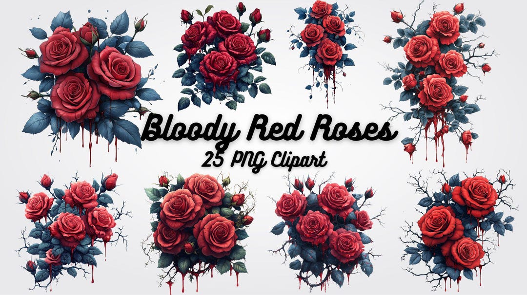 25 Bloody Red Roses Clipart, Gothic Red Roses Clipart, Halloween ...