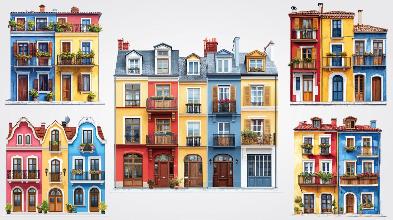 Colorful European Row Houses Clipart,colorful Houses Clipart, Row ...