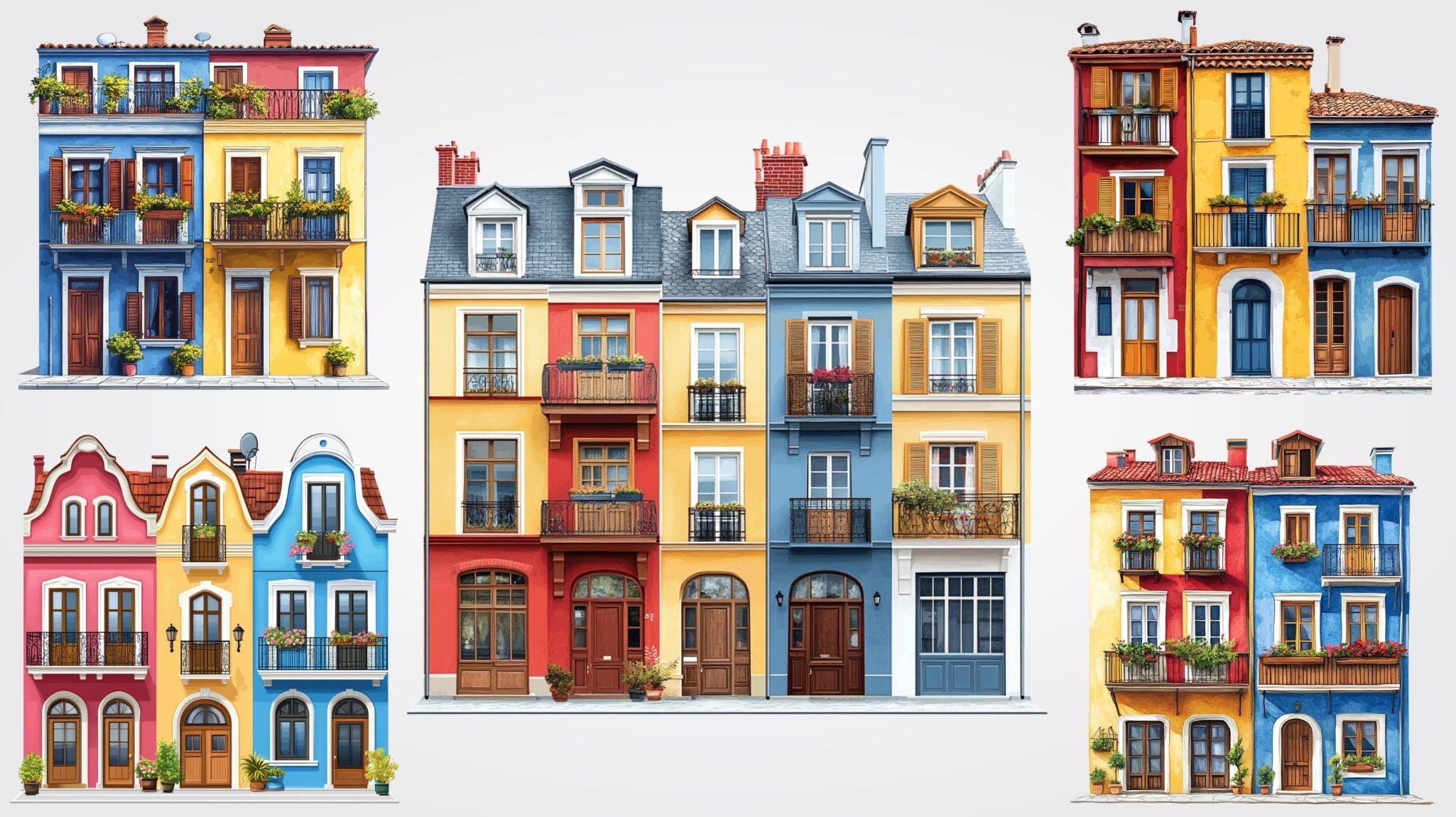 Colorful European Row Houses Clipart,colorful Houses Clipart, Row ...