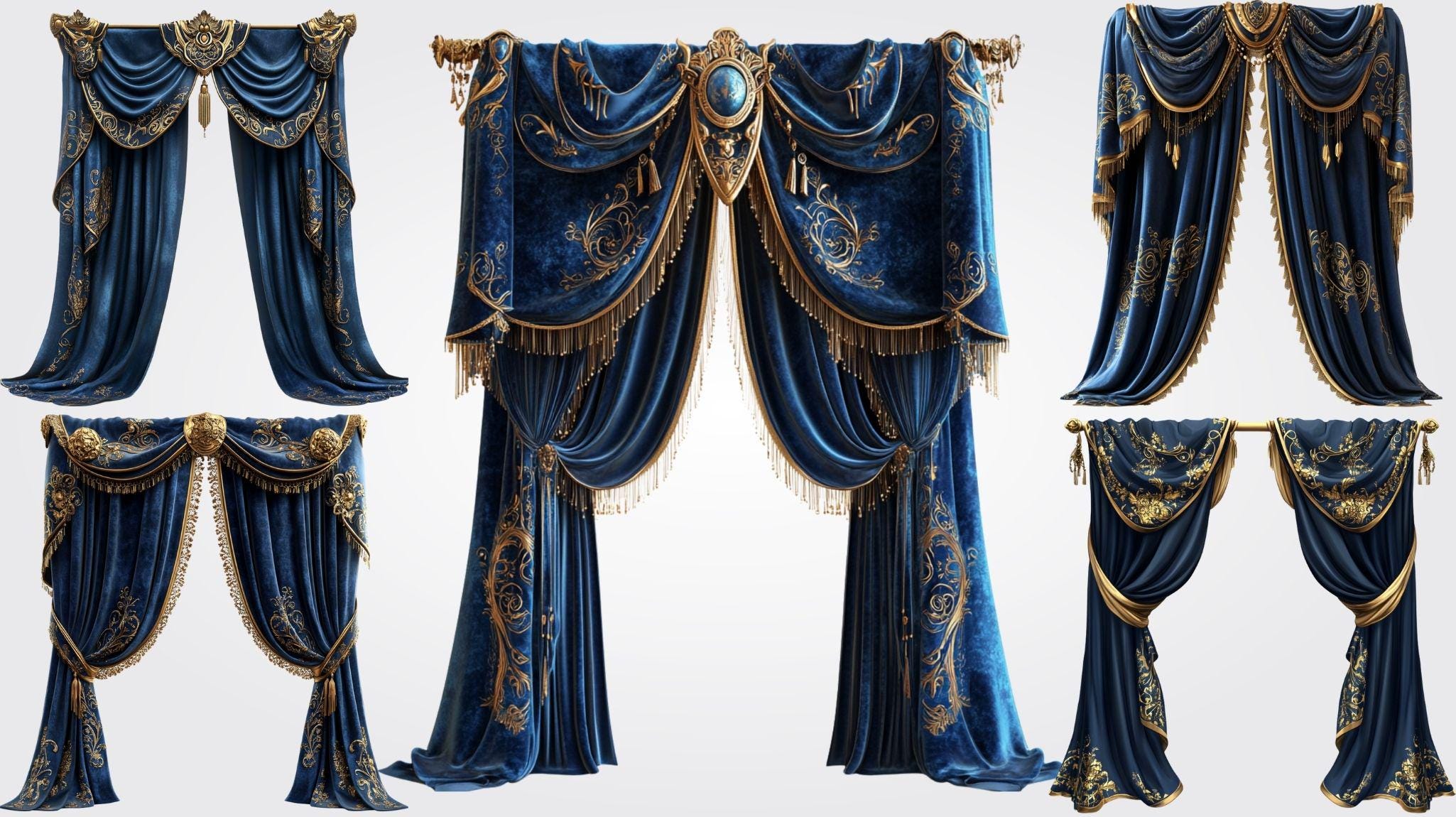 Blue Velvet Curtains Clipart, 25 Luxury Curtain Overlays for Party ...