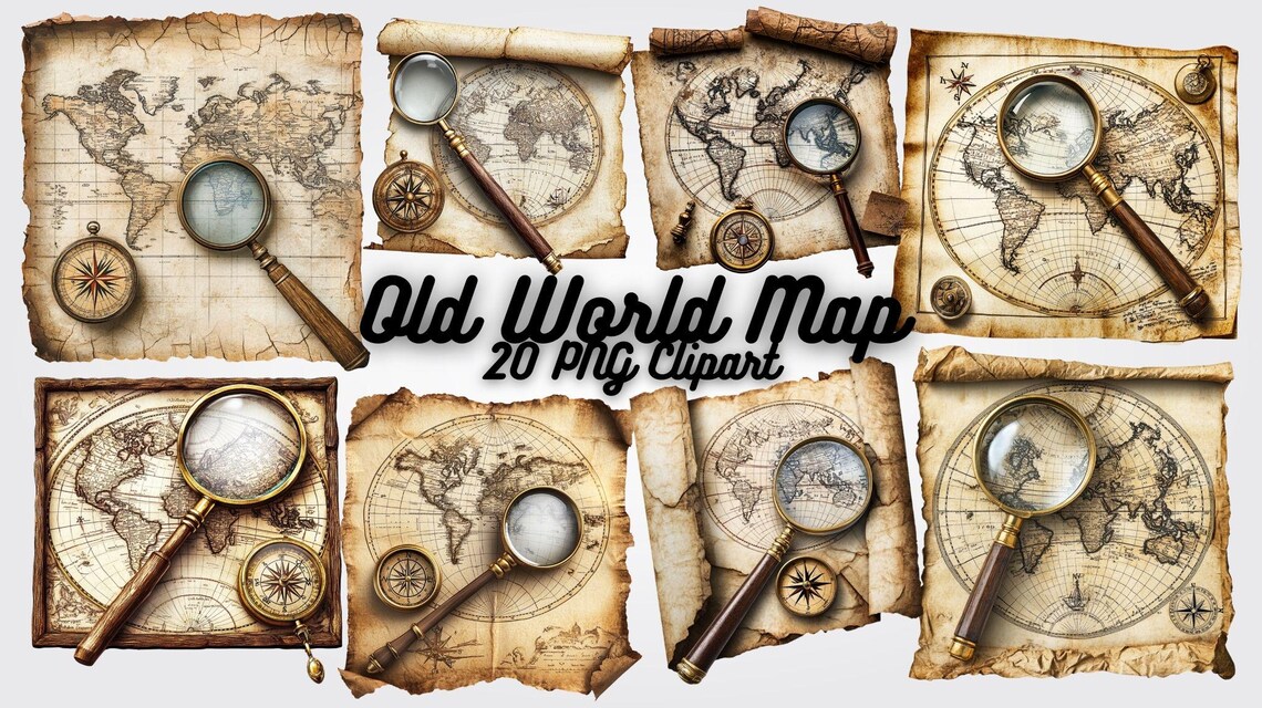 Old World Map Clipart, Vintage Nautical Map PNG, Antique Travel Map ...