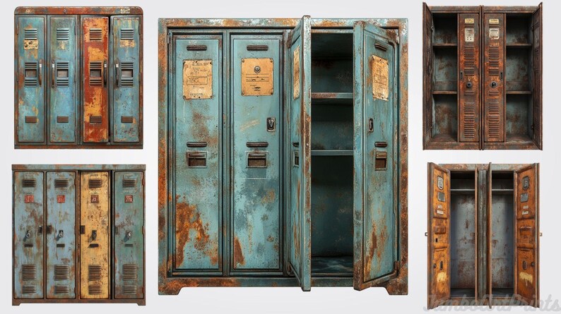 Retro Lockers Rusted PNG Set – 20 Industrial Grunge Cliparts - Etsy