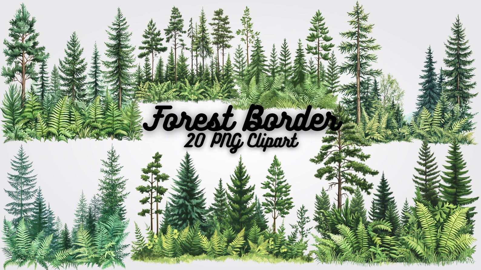 Forest Border Clipart, 20 PNG Woodland Tree Border Graphics for ...