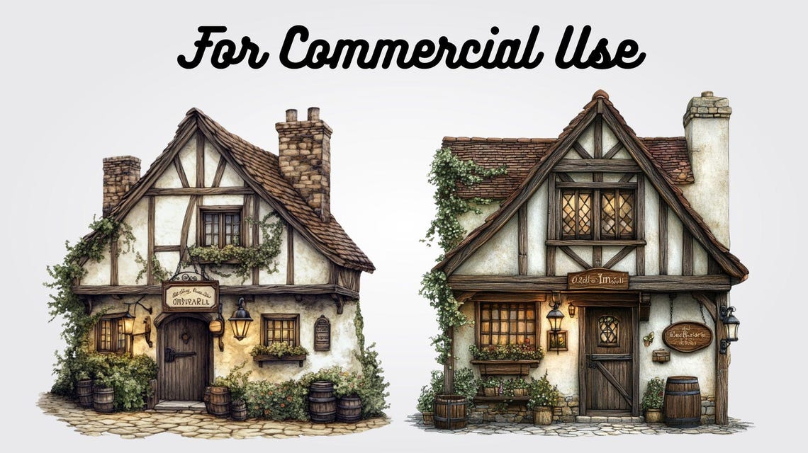 Old English Inn Clipart: Vintage Tudor Cottage PNG (20 Images) - Etsy