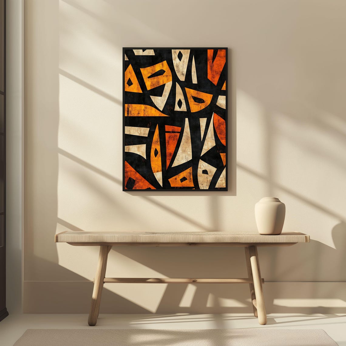 African Tribal Abstract Art Print: Ochre, Rust & Charcoal (digital ...