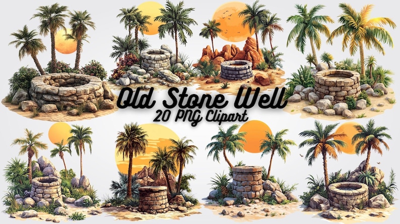 Stone Well Clipart: Desert Oasis PNG Images (digital Download) - Etsy