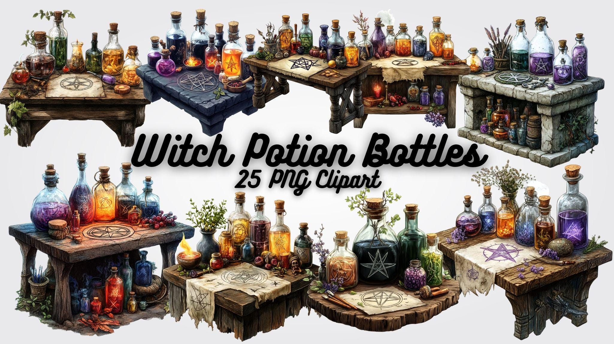 Witch Potion Bottles Clipart, 25 High-quality PNG Images – Halloween ...