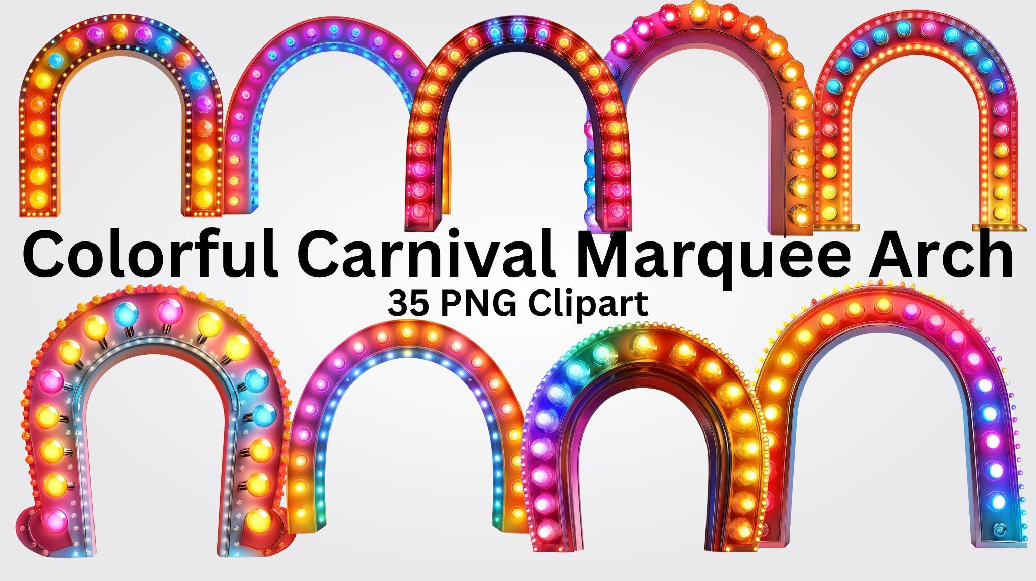 Colorful Carnival Marquee Arch Clipart, 35 PNG Party Sign, Retro ...