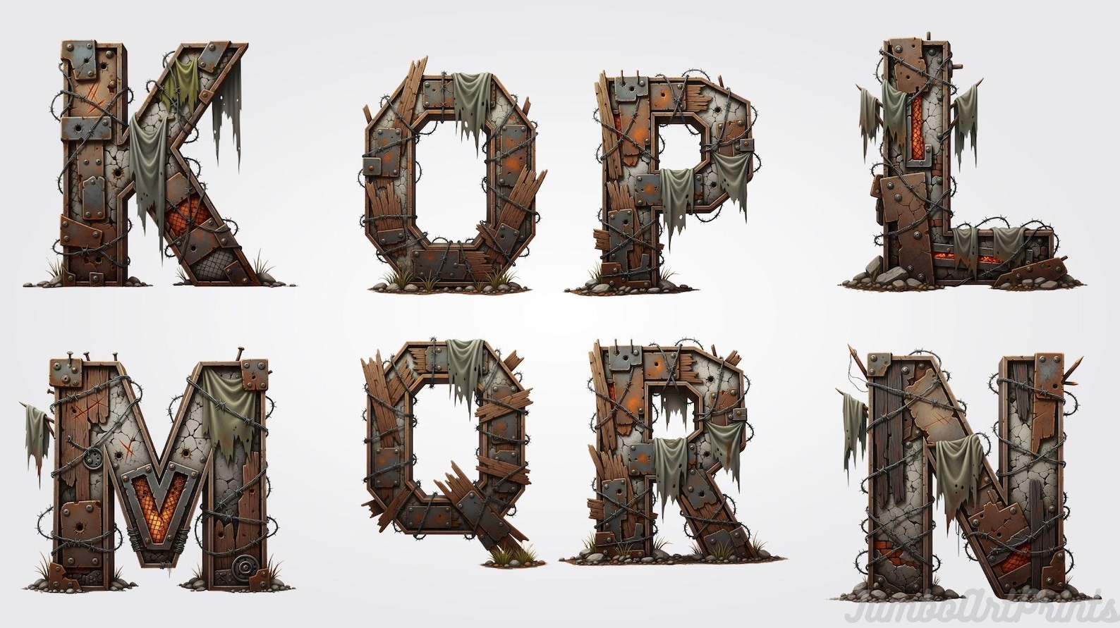 Dystopian Alphabet Clipart – Grunge PNG Font, Game UI (digital Download ...