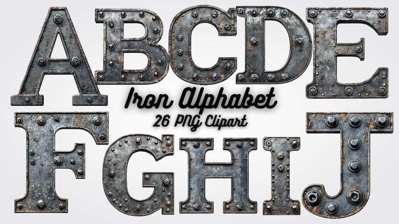 Iron Alphabet Clipart, Letter Clipart, 26 High-quality PNG Letters ...