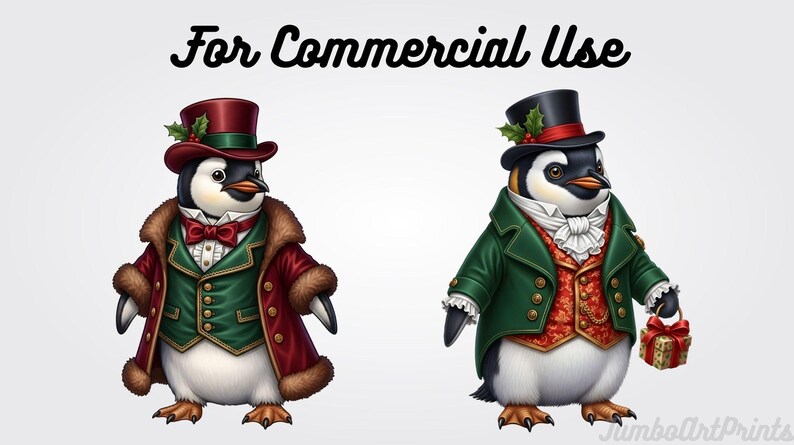 Victorian Christmas Penguin Clipart - 30 High-res Pngs for Cards ...