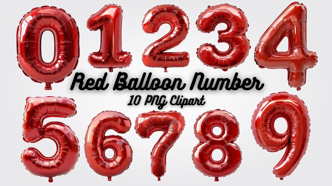 Red Balloon Number Clipart: Birthday Party Printable (digital Download ...