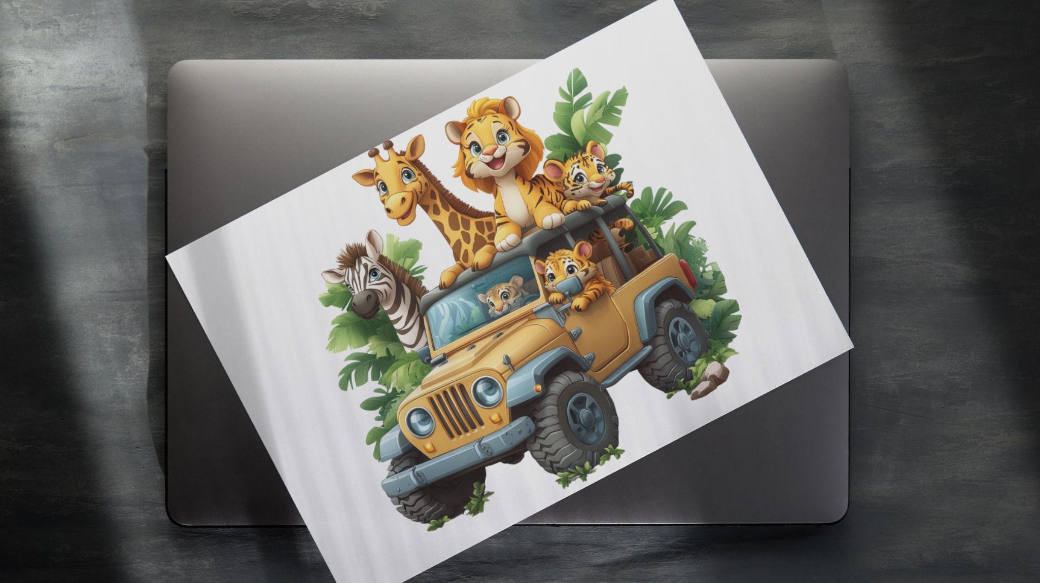 Safari Animals Jeep Clipart PNG: Jungle Birthday, Baby Shower (digital ...