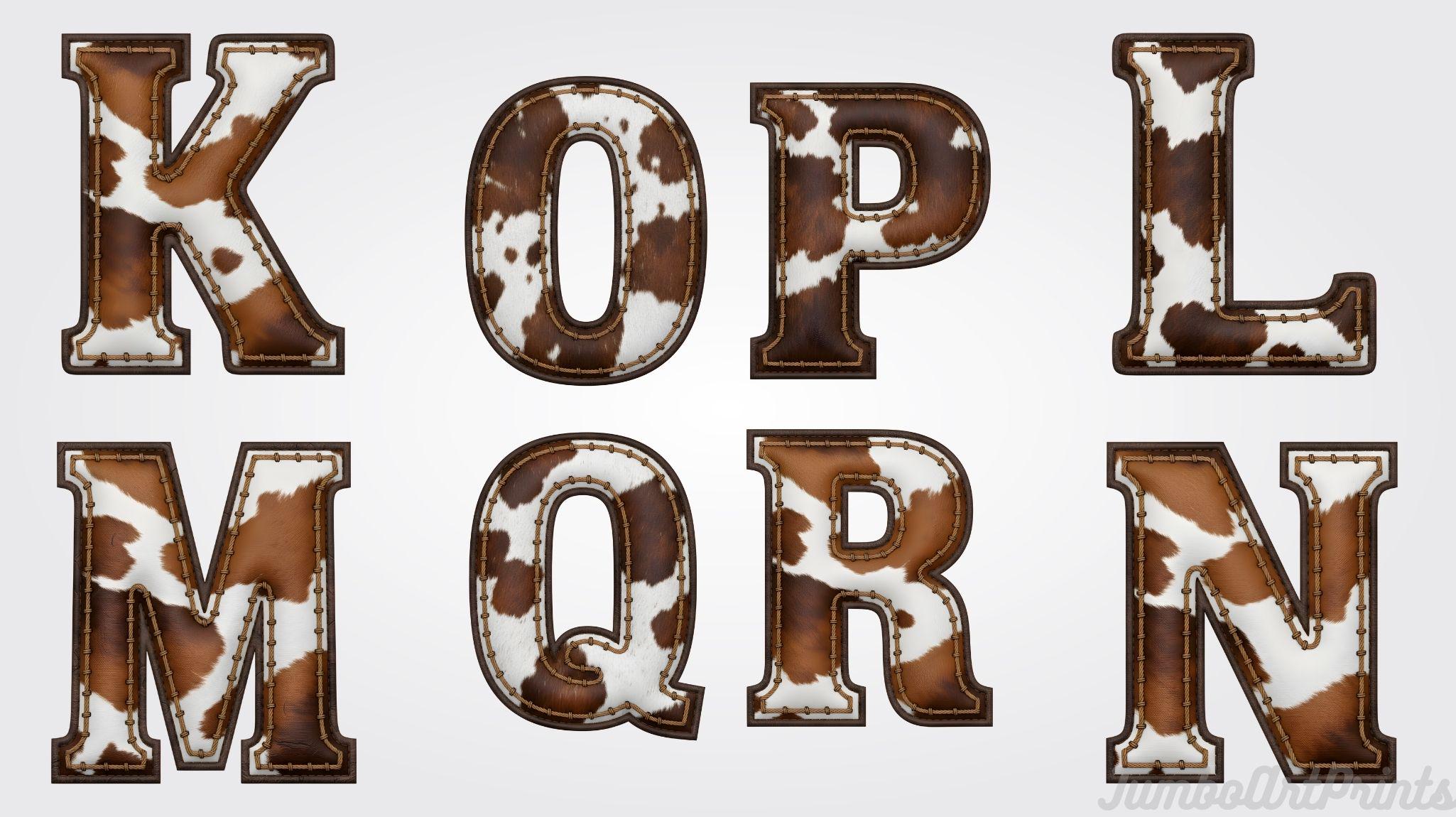 Cowhide Western Alphabet Clipart – Cowboy Font, Faux Embroidery (PNG ...