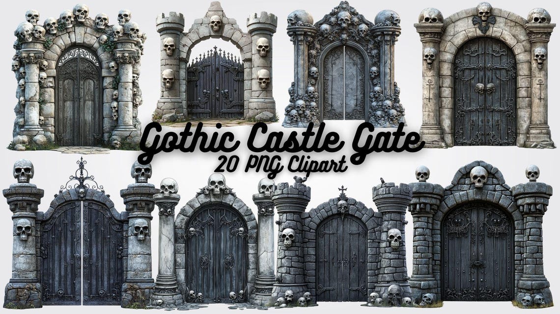 Gothic Castle Gate Clipart PNG, Fantasy Medieval Gate Digital Download ...