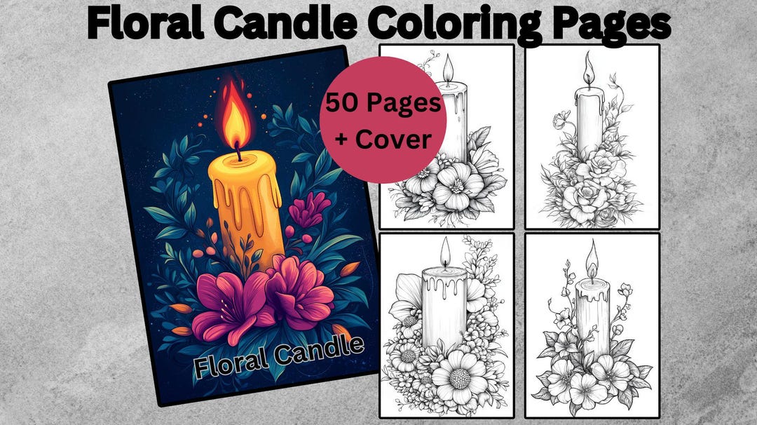50 Floral Candle Coloring Pages, Flowers and Candle Coloring Book for ...