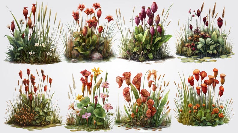 Bog Flora Clipart, Botanical PNG Digital Download, Wild Wetland Plants ...
