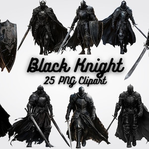 Black Knight Clipart: Medieval Gothic Warrior PNG Graphics (digital ...