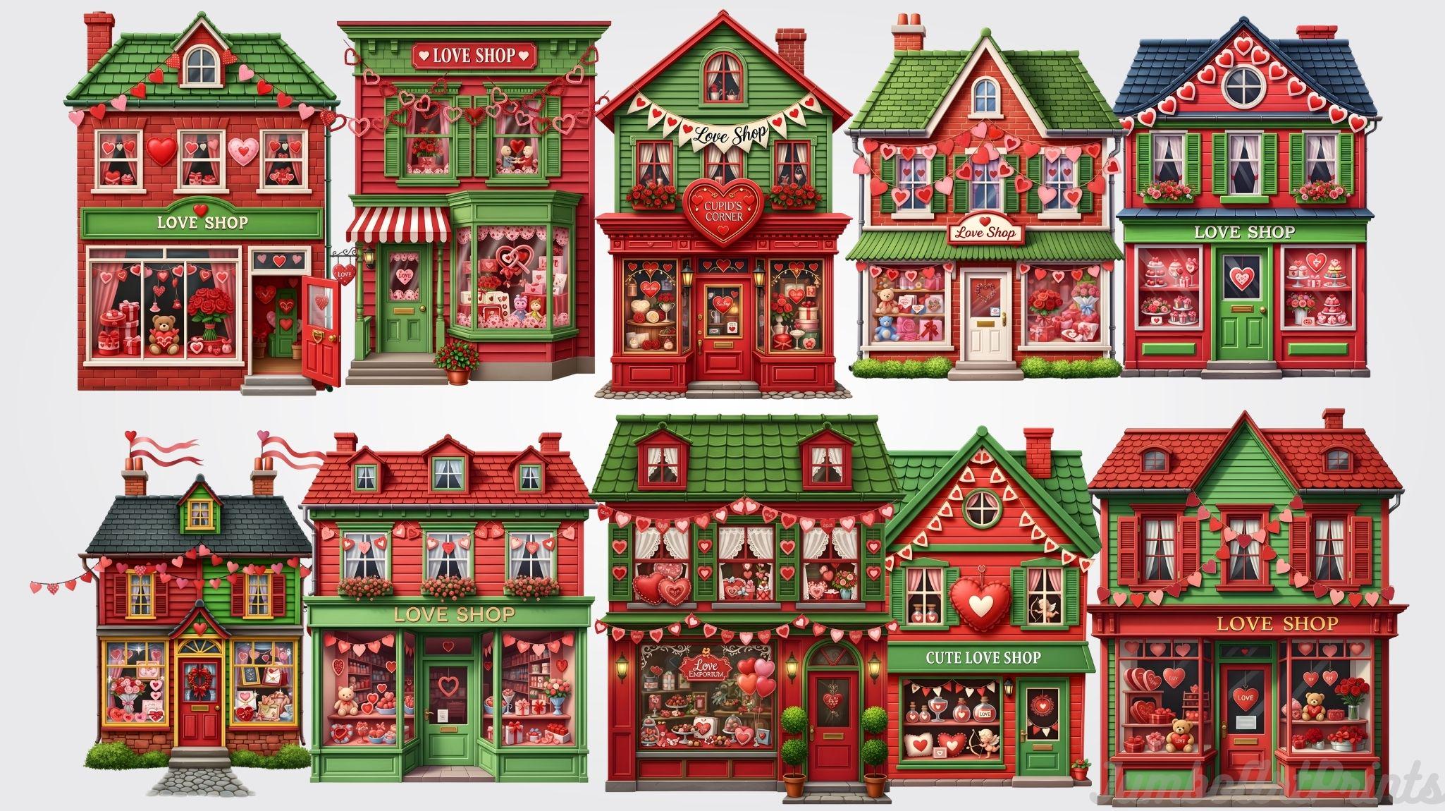 Love Shop House Clipart - Valentine Store Pngs, Red Green Shop Graphics ...