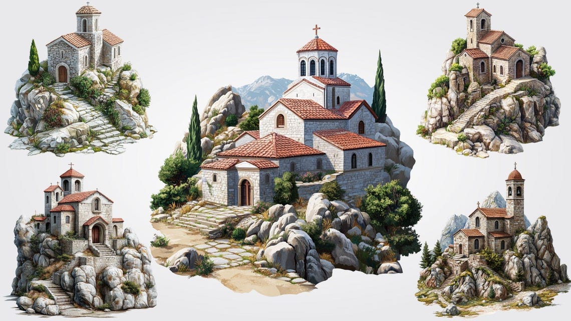 Stone Monastery Clipart: Medieval Architecture PNG (digital Download ...