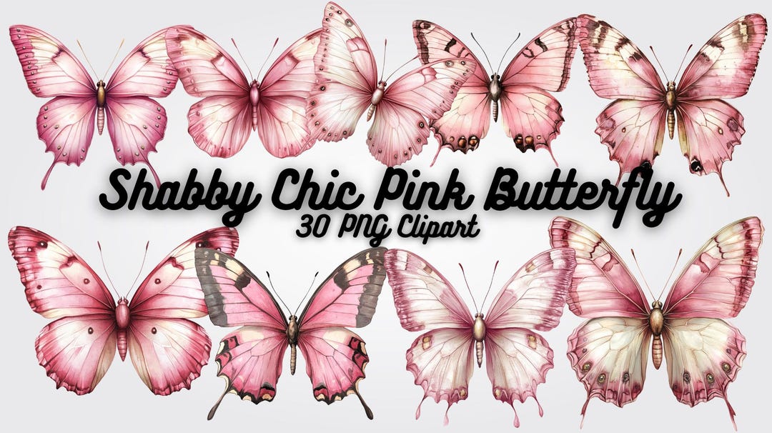 Pink Butterfly Clipart: Shabby Chic Watercolor PNG (digital Download ...