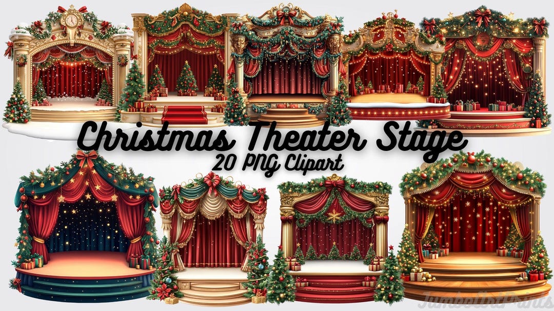 Christmas Theater Stage Clipart: Festive Holiday PNG (digital Download ...