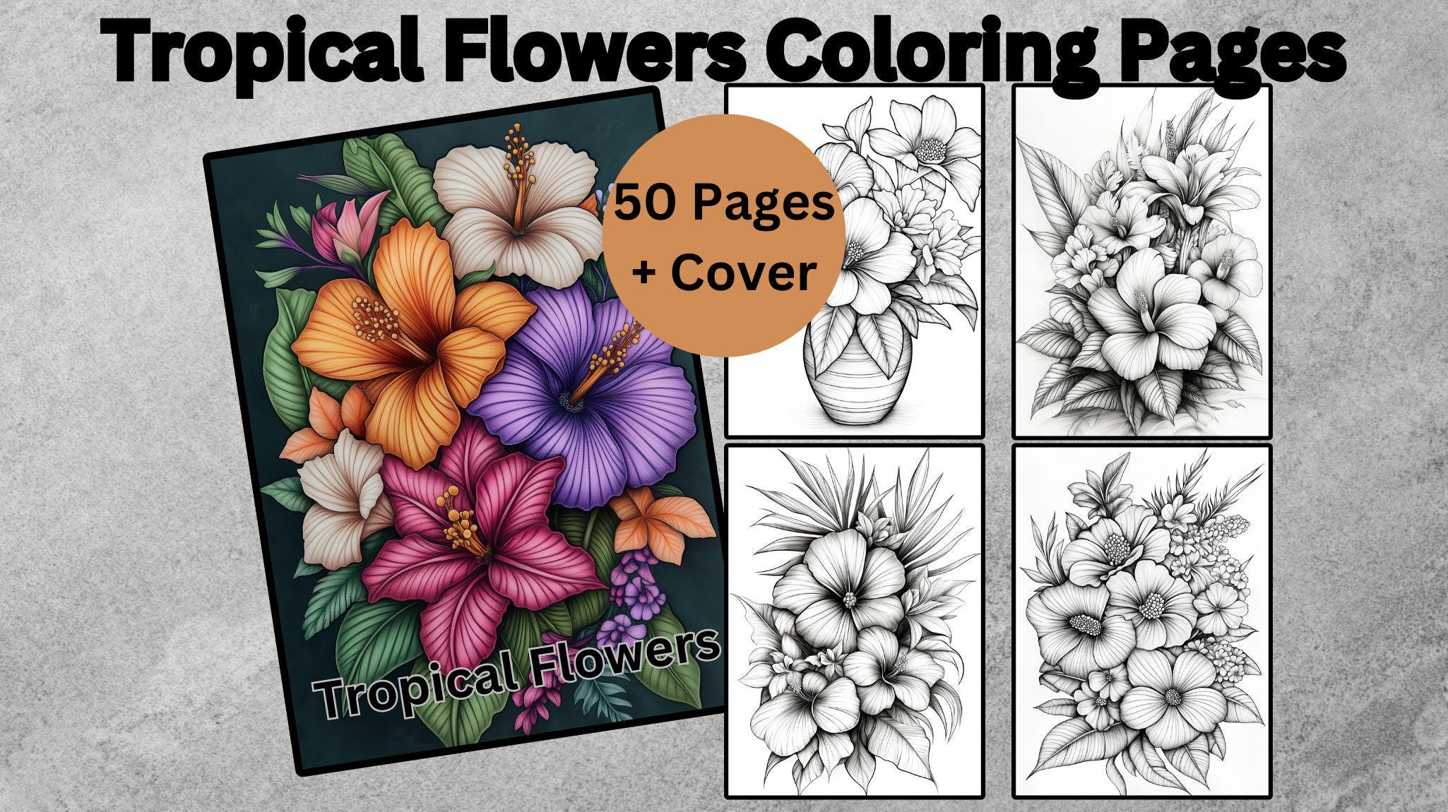50 Tropical Flowers Coloring Pages,beautiful Illustrations, Flower ...