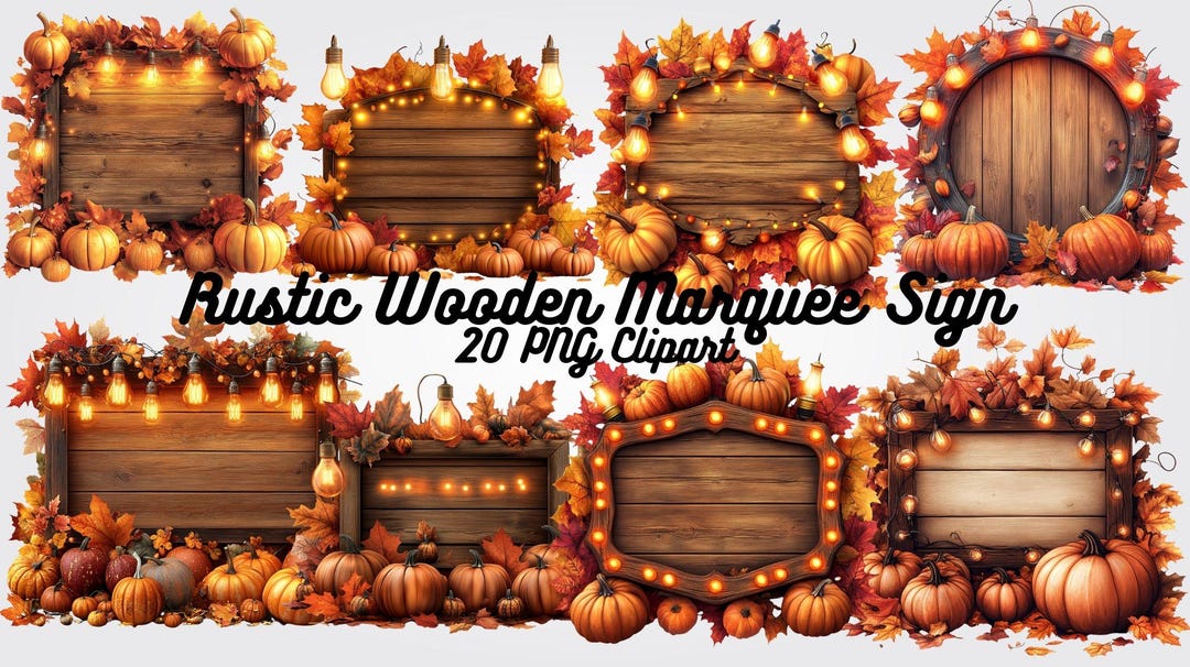 Pumpkin Marquee Sign Clipart: Rustic Fall Farmhouse Decor (digital ...