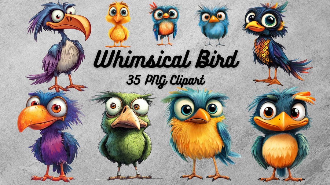 35 Whimsical Bird Clipart, Funny Bird Illustrations, Commercial Use ...