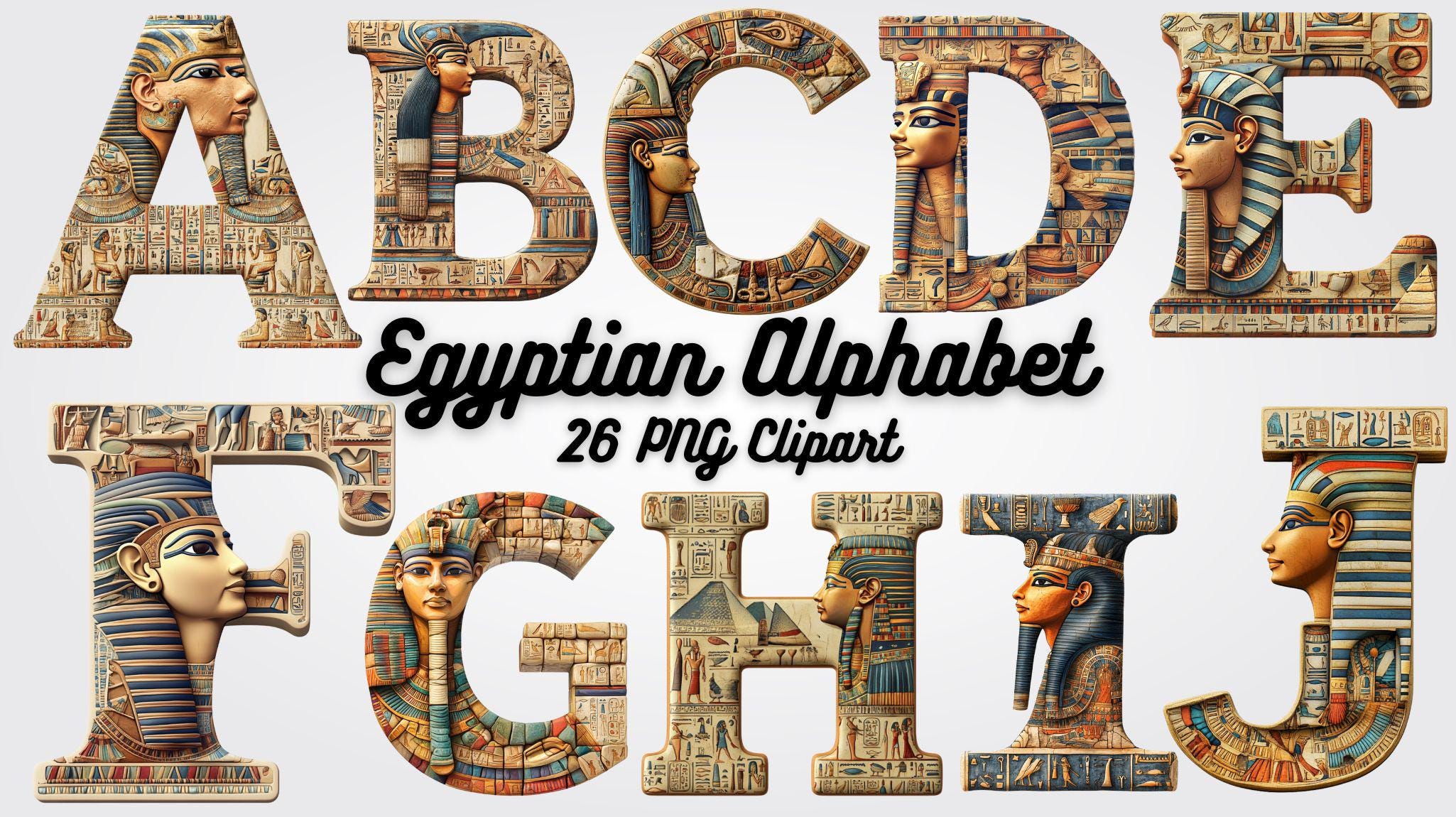 26 Egyptian Alphabet Clipart, Letter Clipart, High-quality PNG, Perfect ...
